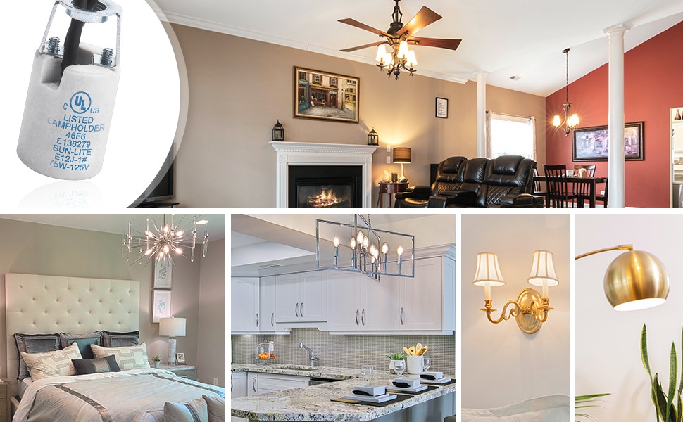 DiCUNO E12 Socket, Candelabra Base Lamp Holder with 8 Inch Wire, 18AWG Pigtail Sockets for ...