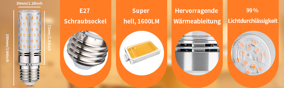 Tomosu LED Birne E27 Warmweiss 3000K Extra Hell 1600LM, 16W LED Glühbirne ersatz 150W Glühlampe ...