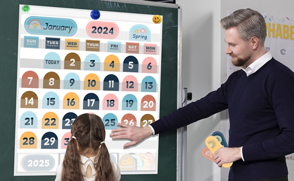 Amazon.com: POSLIUE Boho Calendar Pocket Chart with 90 Cards, Pocket ...