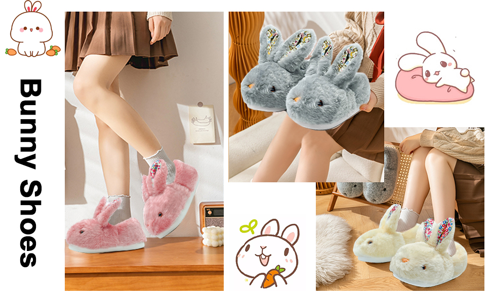 Amazon.com | vinnercoco Bunny Slippers for Women, Cute Animal Fluffy Slippers Fuzzy House Shoes ...