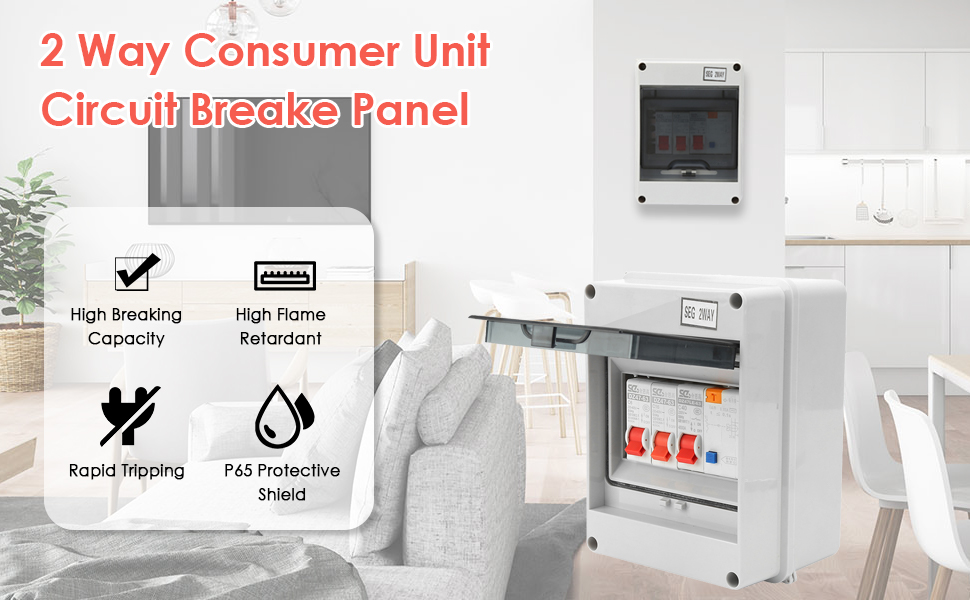 CHICIRIS 2 Way Consumer Unit, Mini Box Circuit Breaker Panel 40A 30mA RCD 2MCB 6A+16A, IP65 Anti ...