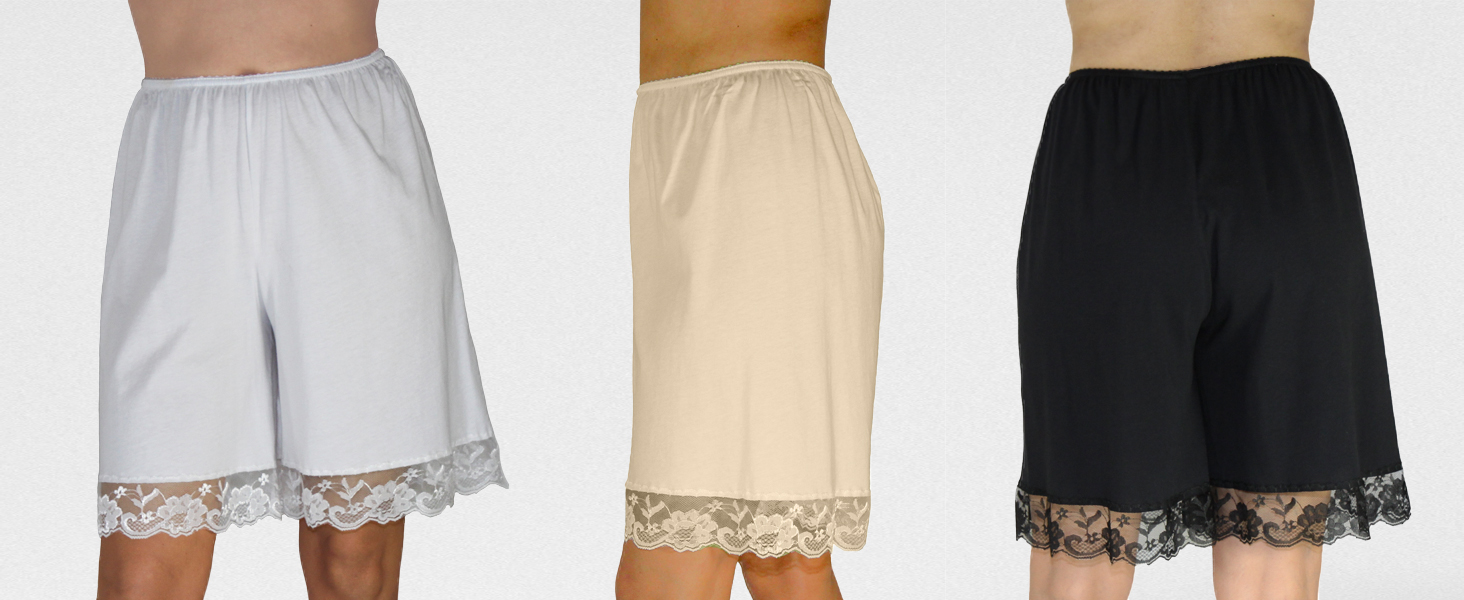 Underworks Pettipants Cotton Knit Culotte Slip Bloomers Split Skirt 9-inch Inseam 3-Pack 4X ...