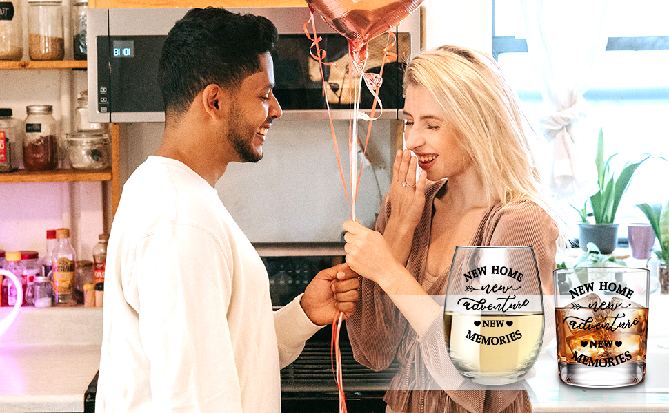 Amazon.com | ONEHAUS New Home New Adventures Wine and Whiskey Glass Gift Set - Unique ...