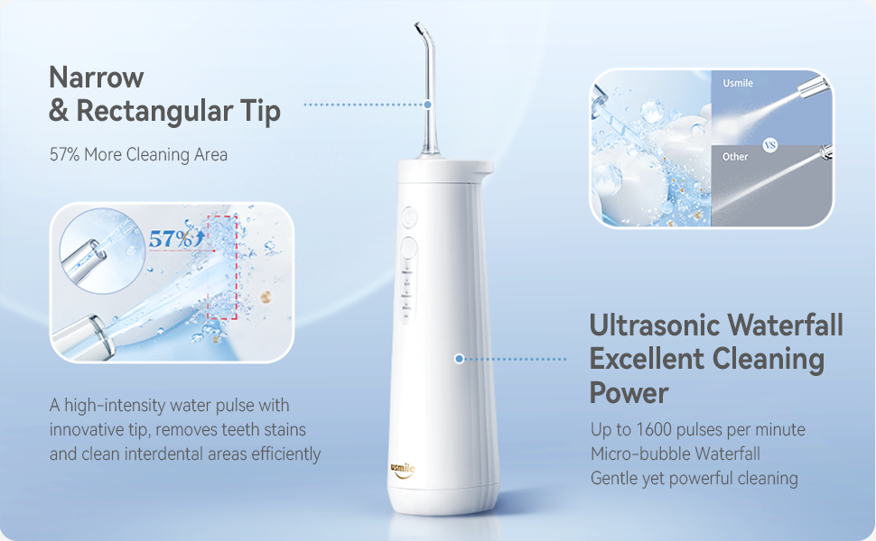 usmile Ultrasonic Portable Water Flossers for Teeth, 200ML Oral Irrigator with 4 Cleaning Modes ...