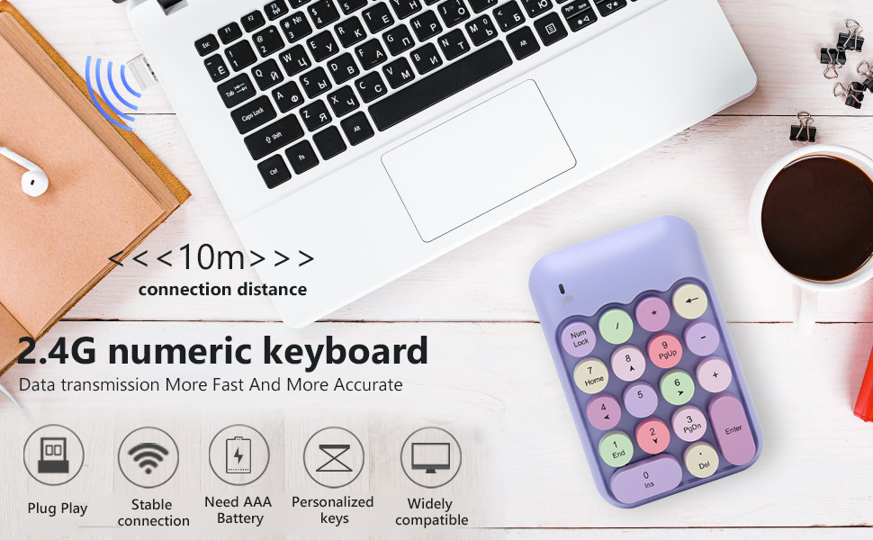 Amazon.com: 2.4Ghz Numeric Keypad, 18 Keys Mini Numeric Keypad, Vintage Color Keyboard and Round ...