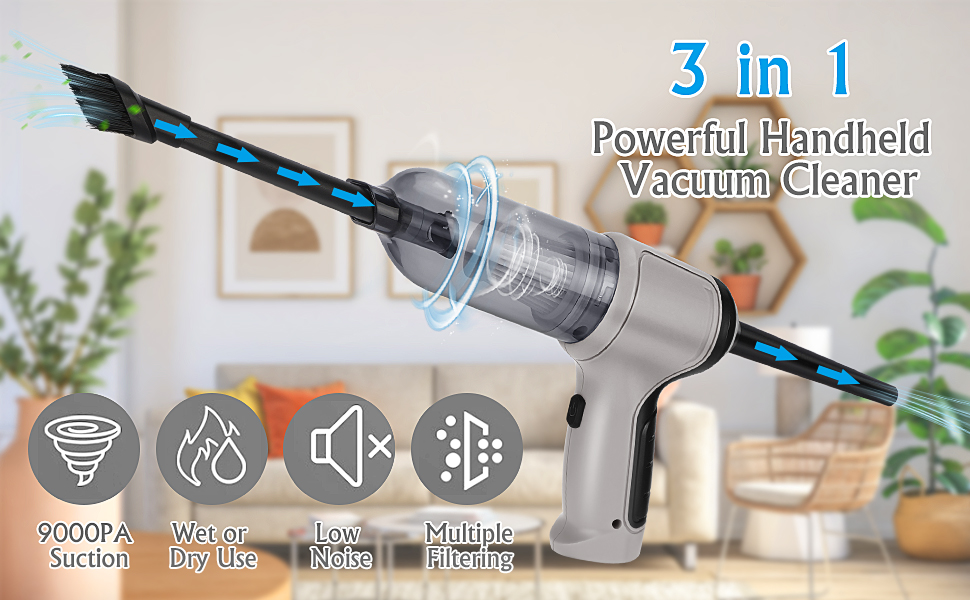icyant Mini-Handstaubsauger, 9000 Pa Kabelloser Autostaubsauger 3 in 1 Multifunktionale Kleiner ...