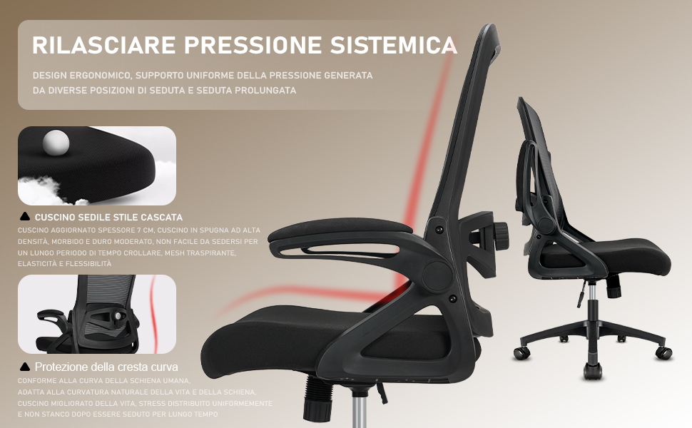 Milacyee Sedia da Ufficio Ergonomica, Sedia Ufficio con Braccioli Pieghevoli, Regolabili in ...