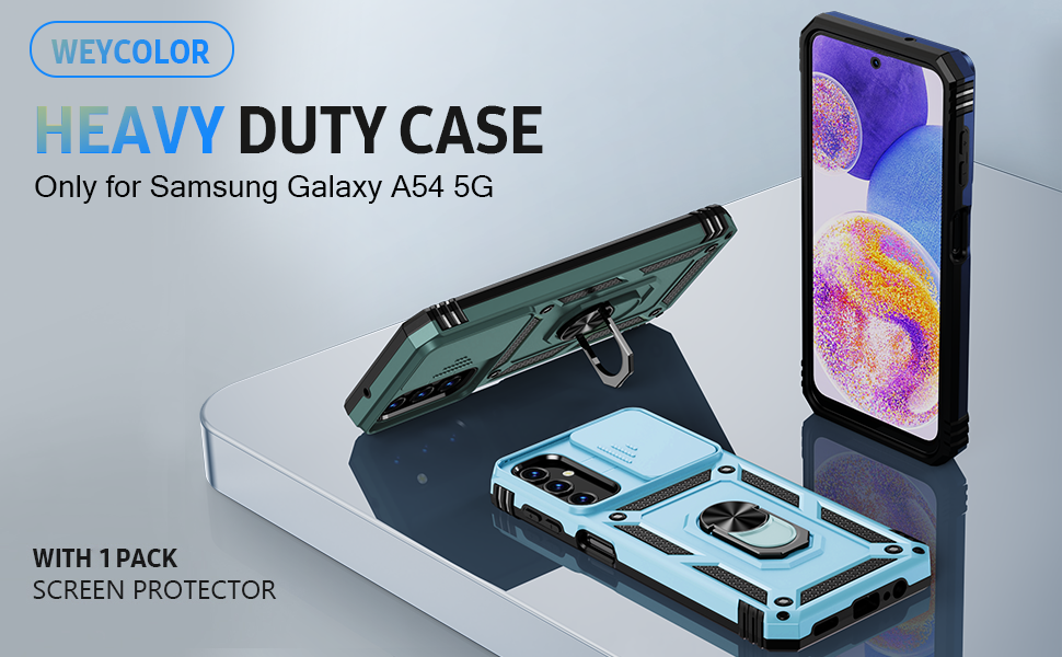 Amazon.com: Weycolor for Galaxy A54 5G Phone Case,Slide Camera Cover HD Screen ProtectorMilitary ...