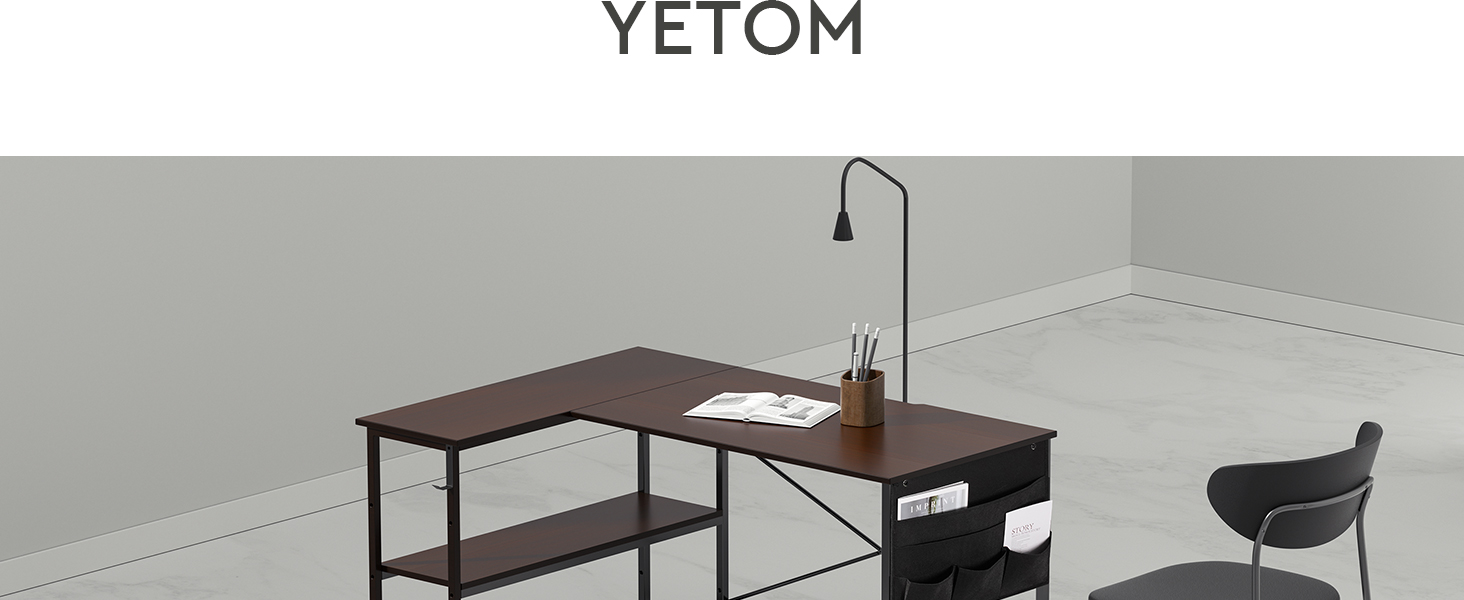 Amazon | YeTom l字デスク ゲーミングデスク デスク 幅120cm pcデスク コーナーデスク 棚板高さ調節可能 収納袋付き L字型 PC 勉強机 作業 在宅勤務 リモートワーク ...