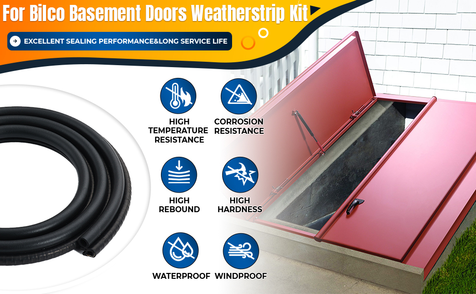 for Bilco Basement Door Weatherstrip Kit (4 Cap Seal Pad,1 Bulb Trim Gasket,1 U Shaped Gasket ...