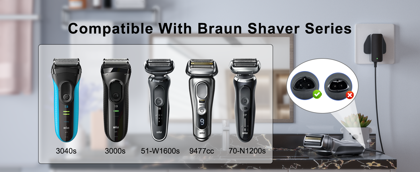 12V for Braun Shaver Charger Cable Series 1, 3, 5, 7, 9 Trimmer Beard 3 Pin Chargers Power Lead ...
