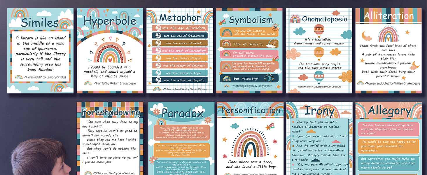 Amazon.com: 12 Boho Rainbow Figurative Language Posters for Classrooms ...