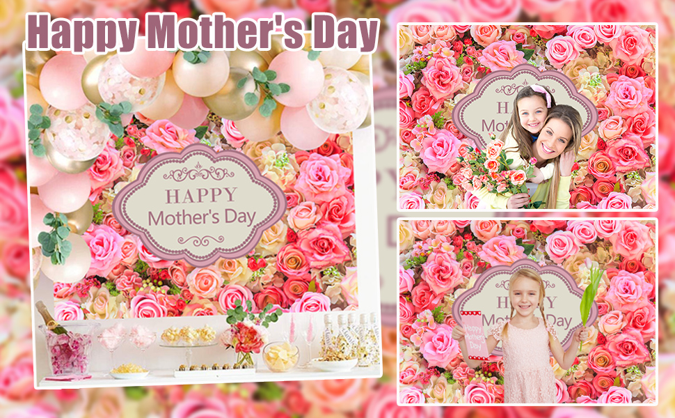 Amazon.com : WOLADA Happy Mothers Day Photography Backdrop Mother's Day Flowers Wall Photography ...