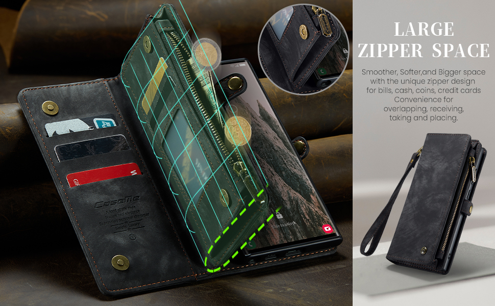 Amazon.com: Kowauri Wallet Case for Samsung Galaxy S24 Ultra,Zipper Purse Folio Leather Wallet ...