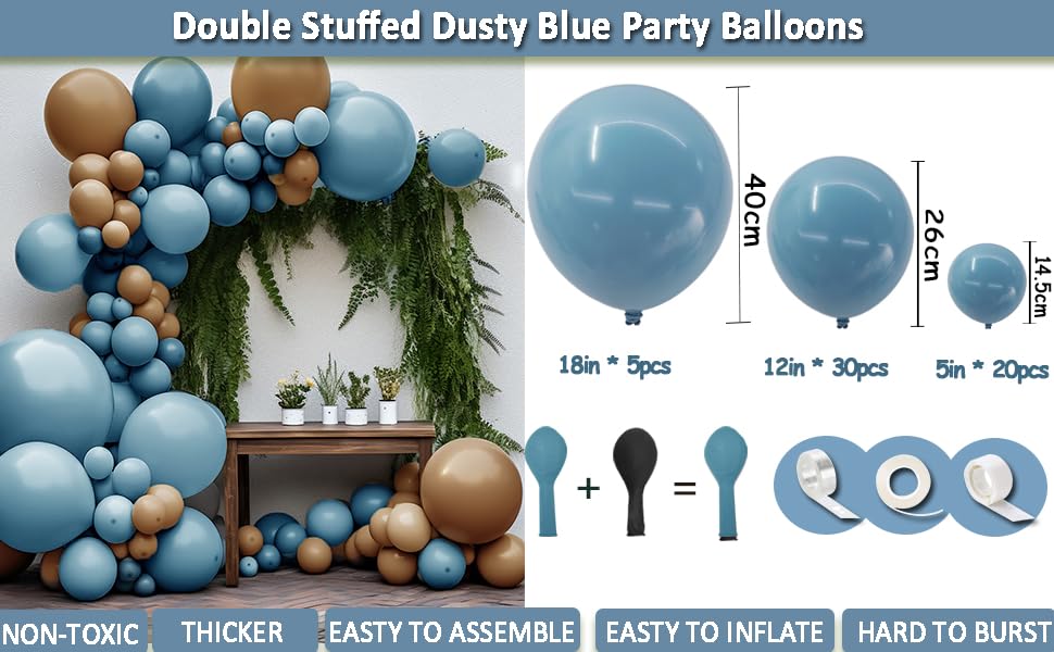 Amazon.com: Dusty Blue Balloons Double Stuffed Pastel Blue Balloons Different Sizes 18/12/5 Inch ...