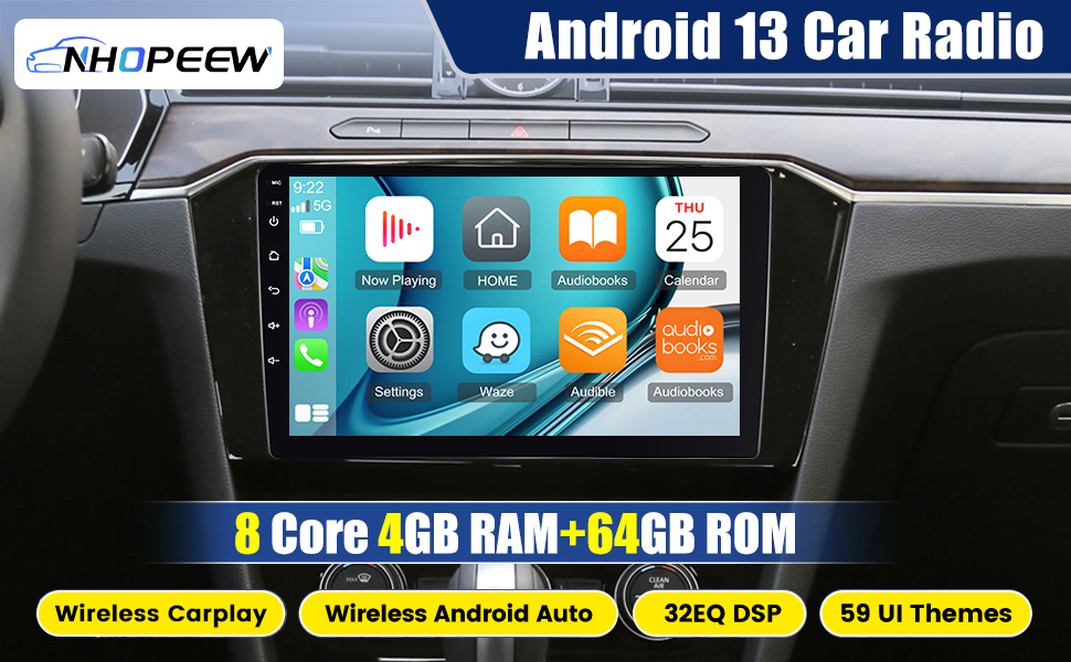 Amazon.com: NHOPEEW [8 Core 4+64G] Android Double Din Car Stereo with Wireless Carplay and ...
