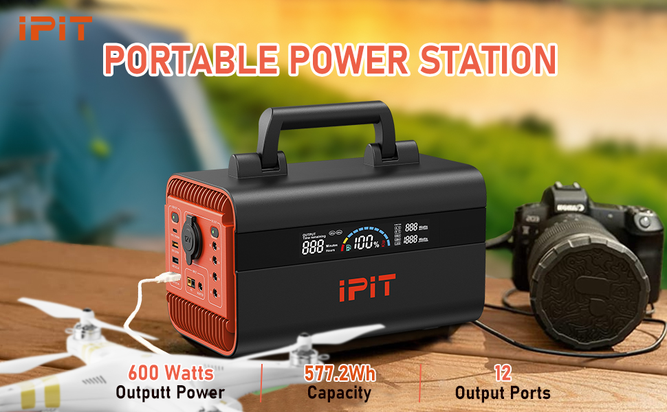 Amazon.com: iPiT Portable Power Station 600W (Peak 1000W), 577.2Wh Outdoor Generator Lithium-ion ...