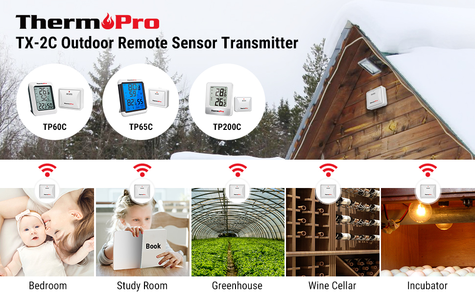 Thermopro Tx 2c Additional Outdoor Sensor For Tp65c Tp200c Thermometer Hygrometer Uk
