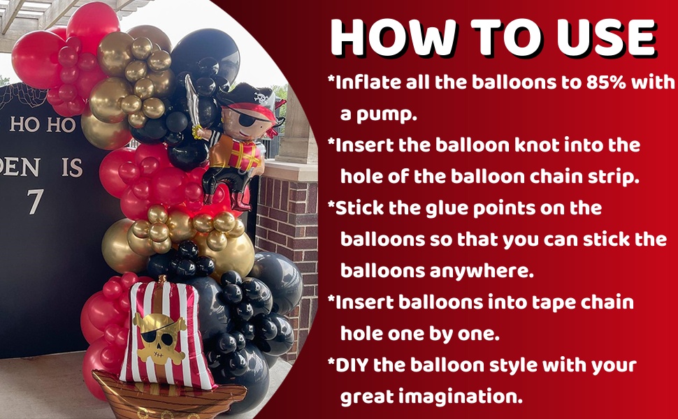 Amazon.com: Pirate Ship Party Decorations, 142PCS Red Black Metallic Gold Balloon Arch Garland ...