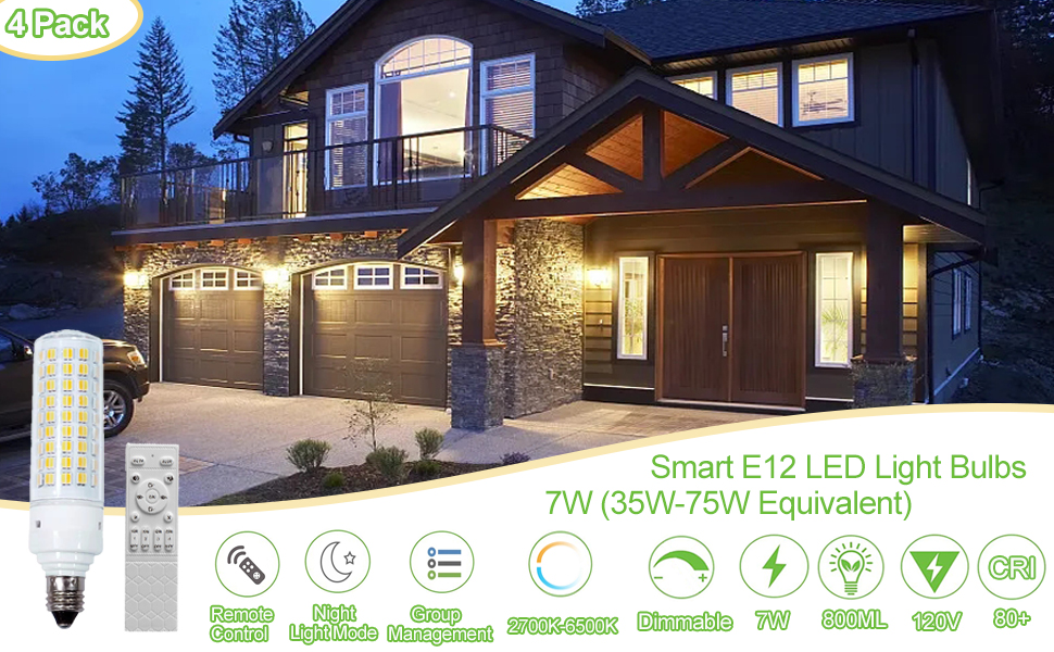VYAOMLI E12 Smart LED Light Bulbs with 2.4GHz Remote Control, Dimmable 7W E12 Candelabra Base ...