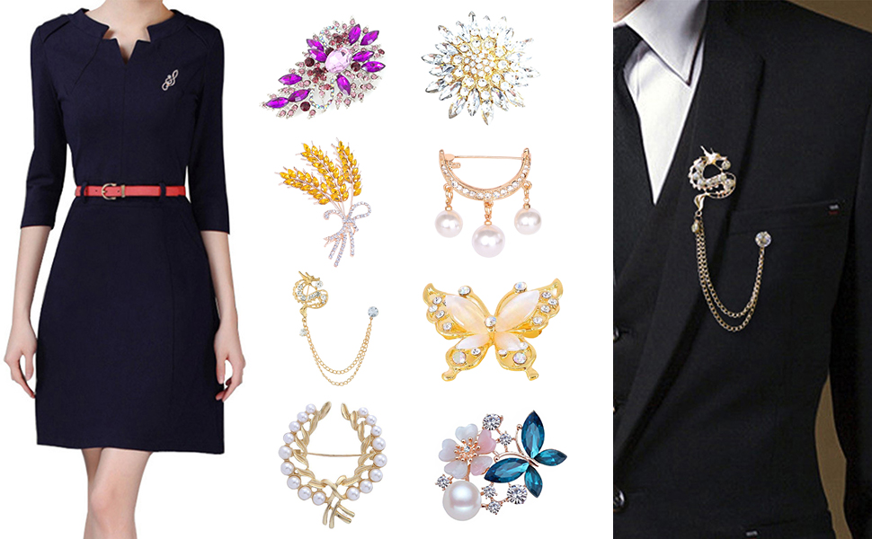 FAIRYGATE Crystal Brooch Rhinestone Lapel Pin Blue Crystal Brooches for Women Ladies Wedding ...