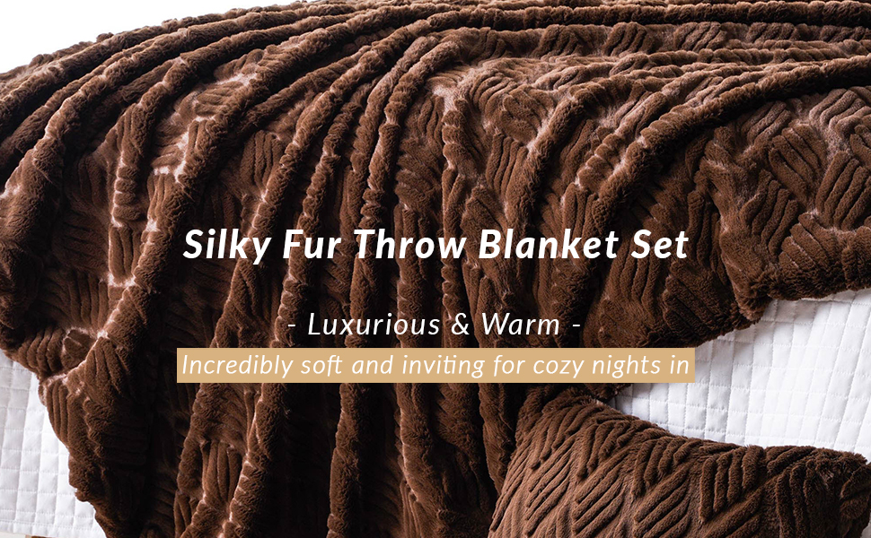 BATTILO HOME Faux Fur Throw Blanket Chocolate Brown Pillow Cover Set ...