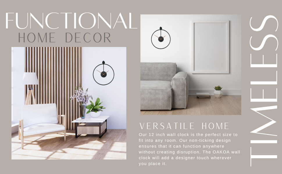 Amazon.com: OAKOA Modern 12 Inch Silent Wall Clock - Black Metal Clock ...