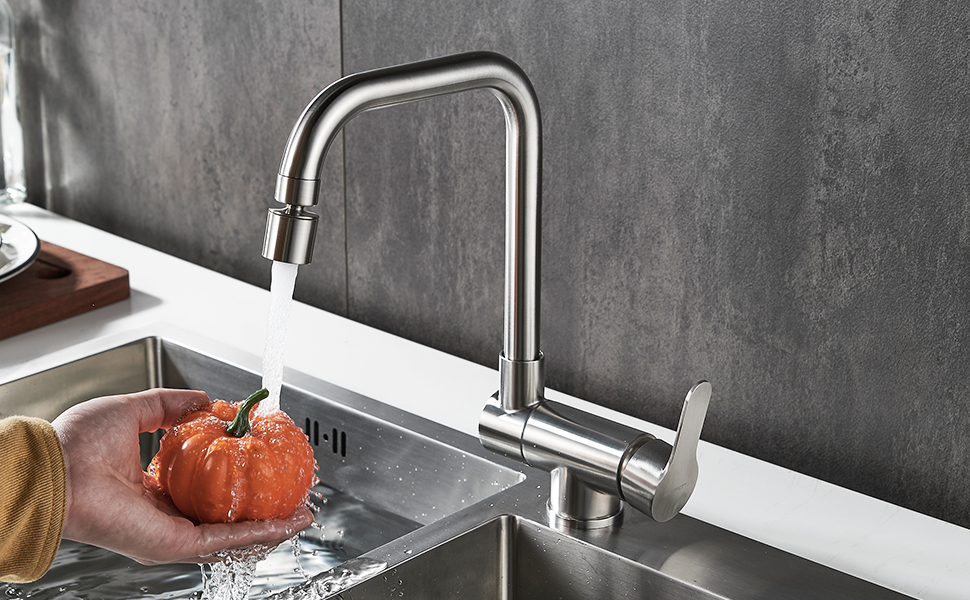 360° drehbare Küchenarmatur mit 2 Sprühmodi, faltbarem Einhebel-Spültischhahn und Vor ...