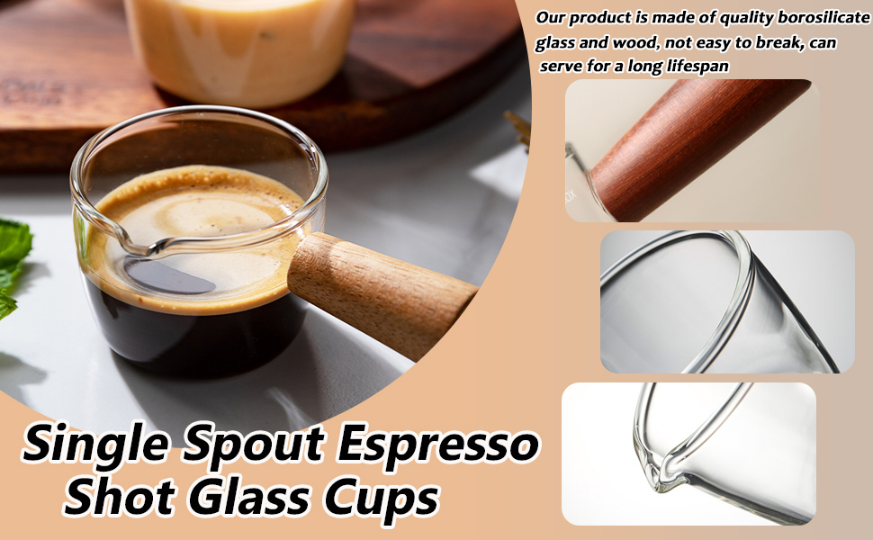 Amazon.com: Single Spout Espresso Coffee Shot Glass with Wood Handle Measuring Cup Triple ...