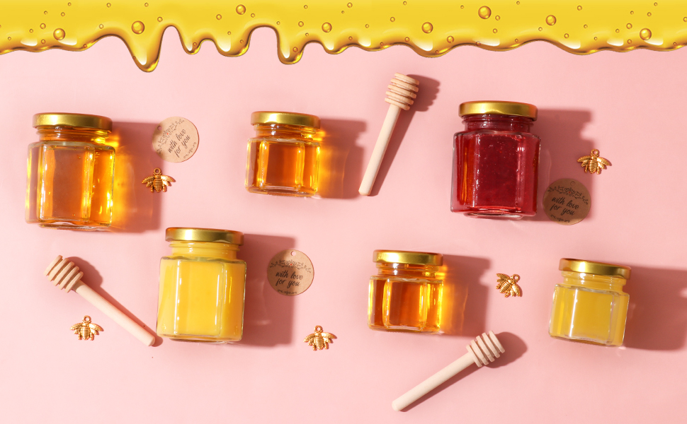 Amazon.com: SZUAH 20 Pack 3 oz Mini Honey Jars with Dipper, Glass Hexagon Honey Jar for Wedding ...