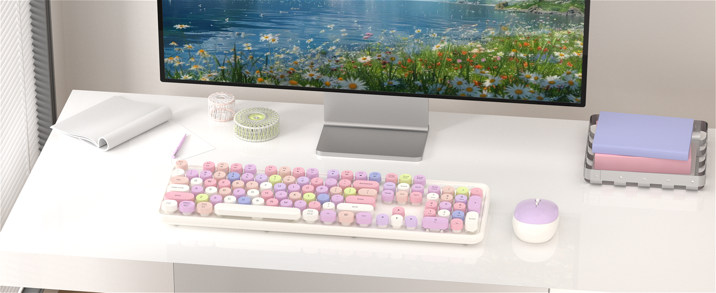 Colorful Wireless Keyboard And Mouse Combo Coveva 2 4ghz Wireless Retro Cute Round