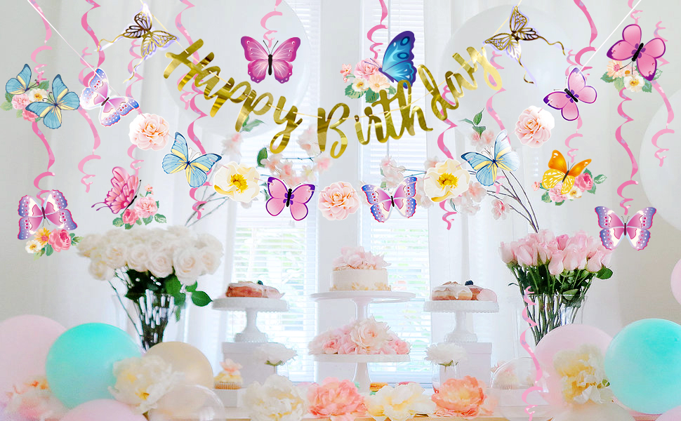 Amazon.com: SUNBEAUTY 22PCS Butterfly Birthday Party Decorations Pre ...