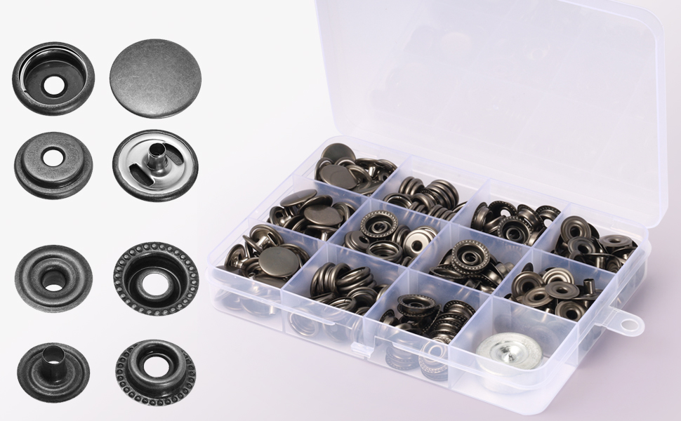 Amentalove 260PCS Snap Fastener Kit, Snap Button Kit, 15mm Heavy Duty ...