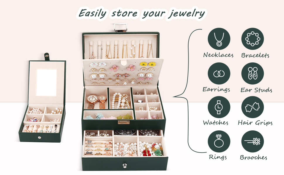 Amazon.com: DesignSter Jewelry Organizer Box, 2 Layers Large Jewelry Box with Travel Jewelry ...