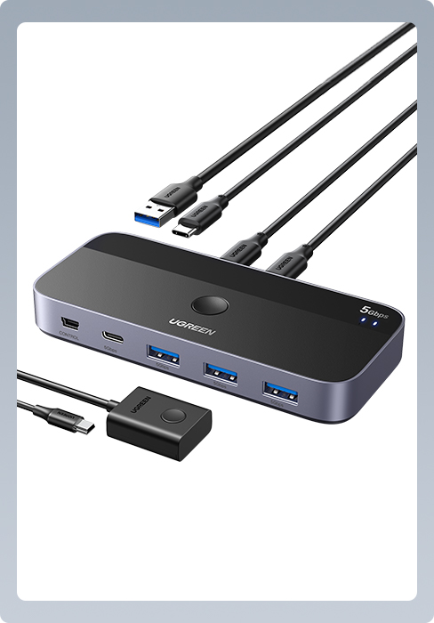 UGREEN USB 3.0 Switch,2 In 4 Output USB Switcher,2 Computers Share Type ...