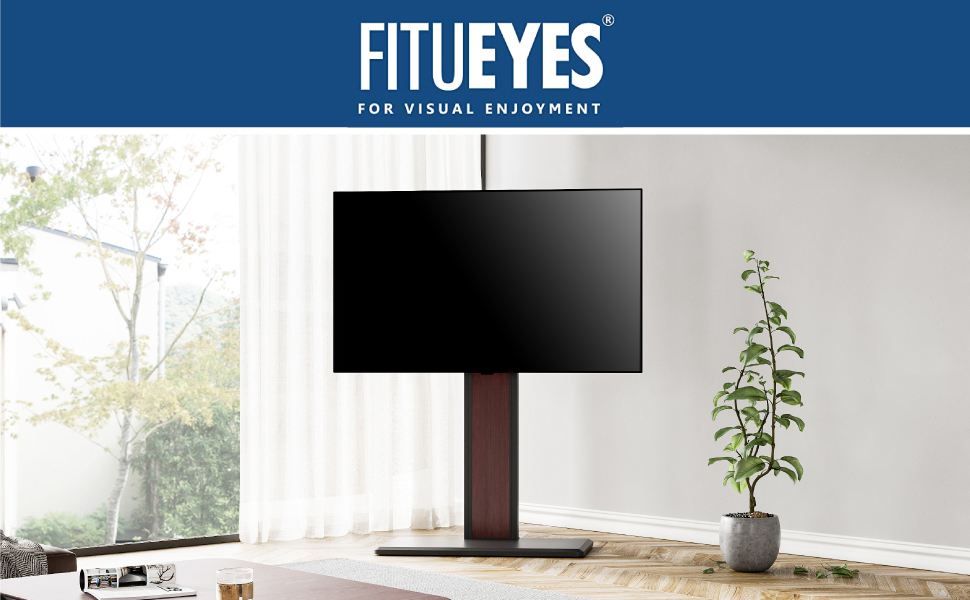 FITUEYES TV Ständer Standfuß TV Bodenständer mit Holzablage Fernsehständer geeignet für große ...