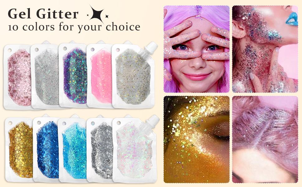 Amazon.com : TEOYALL Silver Long Lasting Body Glitter Gel, Holographic Chunky Hair Face Sequins ...
