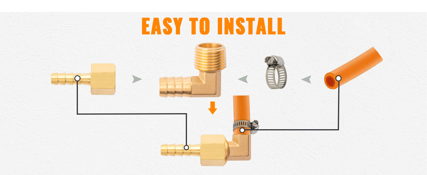 SUNGATOR 3/8" Barb x 1/4" NPT Male Elbow Barb Fittings, 90 Degree Air Hose Fittings with 2 Hose ...