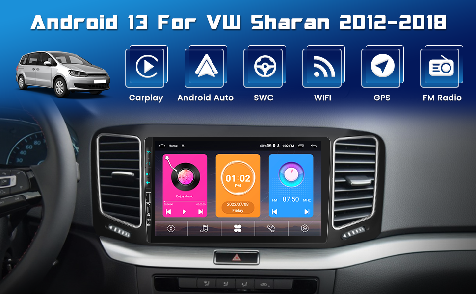 9" Touchscreen Doppel Din Android Autoradio für VW Sharan 2012 2013 2014 2015 2016 2017 2018 mit ...