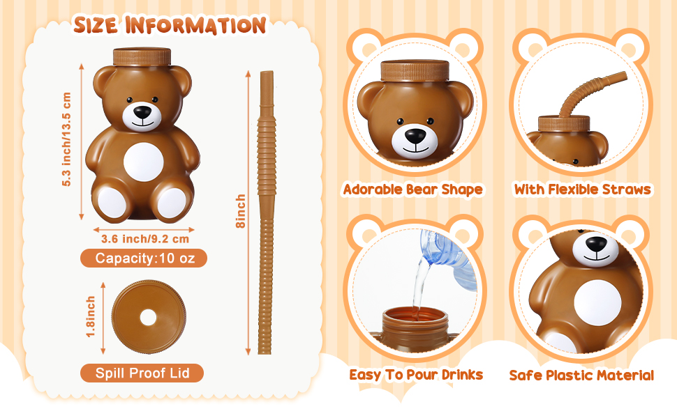 Amazon.com: Maxdot 12 Pieces Bear Cups with Straws and Lids, 10 oz ...