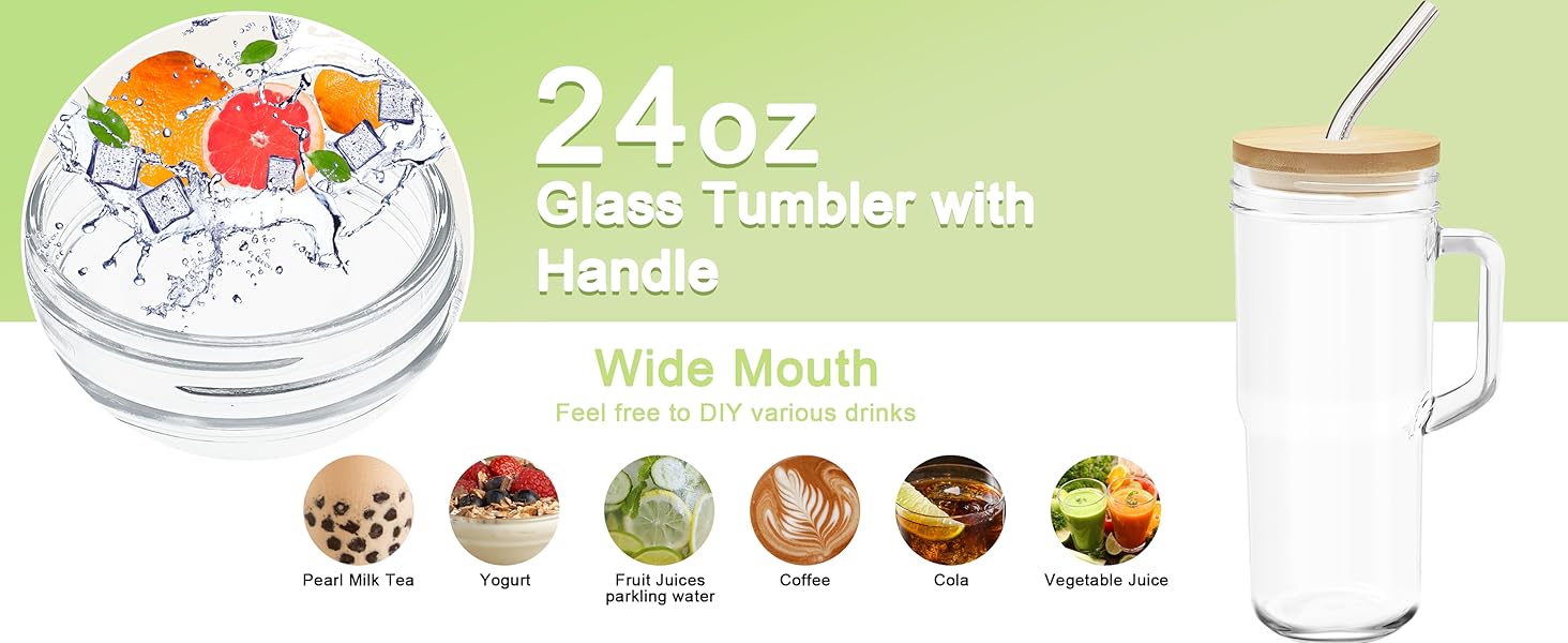 Amazon.com: Glass Cups with Lids Straws 2Pack 24oz Mason Jar Tumblers ...