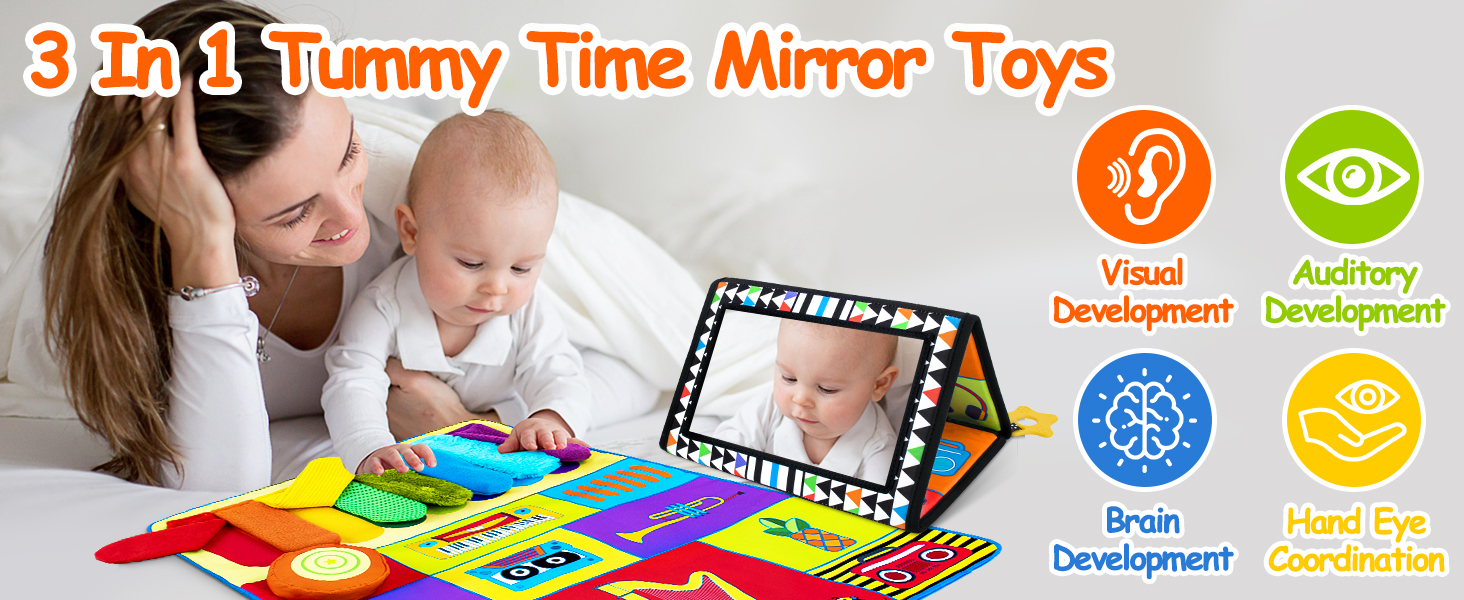 Amazon.com: beetoy Tummy Time Baby Mirror Toys, Black and White High Contrast 0 3 6 Months Baby ...