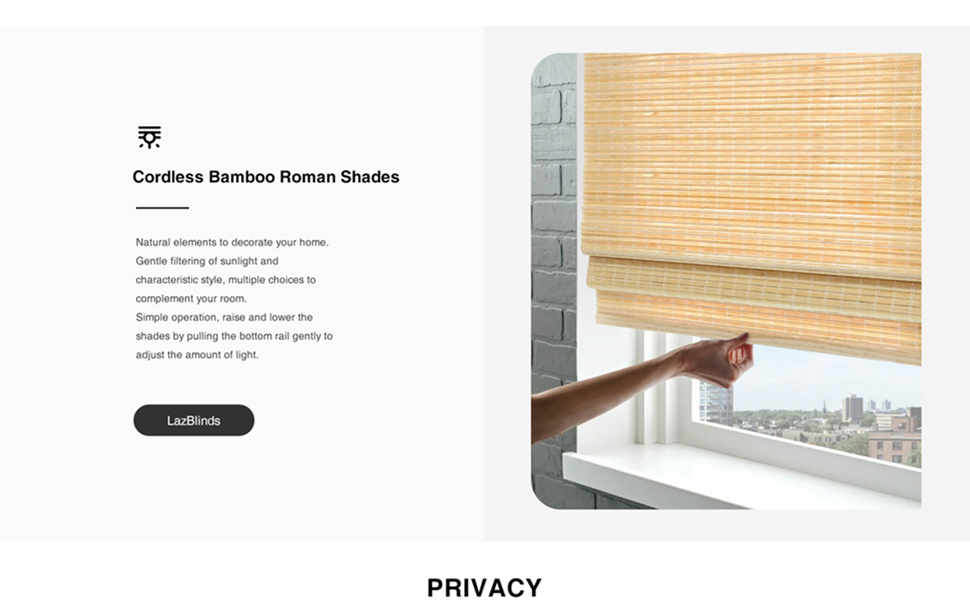 Amazon.com: LazBlinds Cordless Bamboo Roman Shades, Privacy Window ...