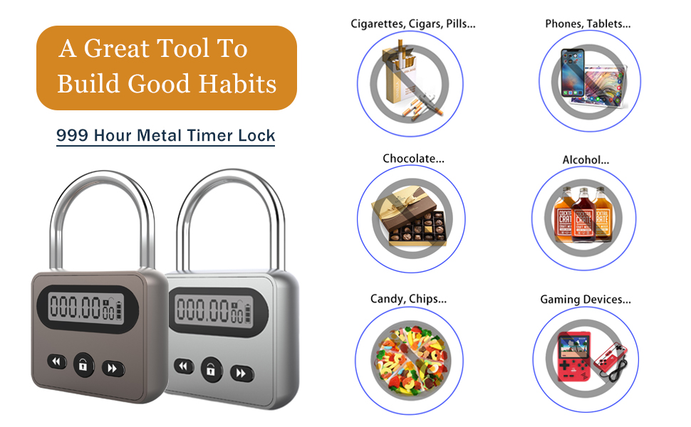 999 Hours Metal Timer Lock - LCD Display Multi-Function Electronic Time Locking Lock, for Cell ...