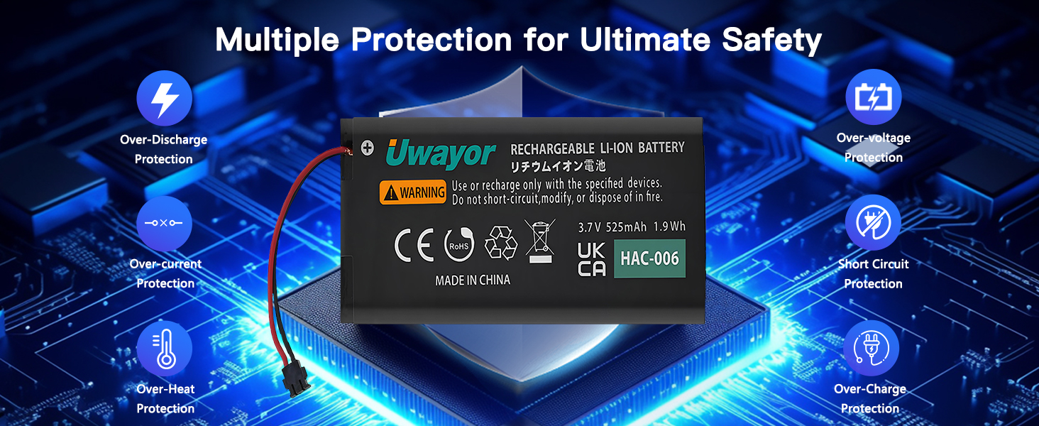 Amazon.com: Uwayor Joy Con Battery Replacement, 4 Pack HAC-006 Battery for Nintendo Switch HAC ...