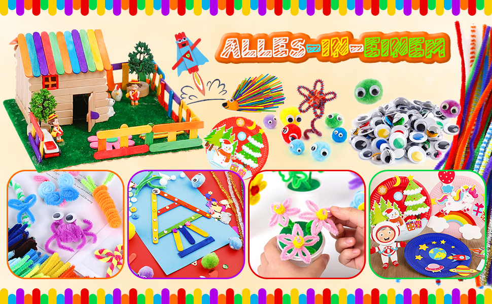 URBZUE Bastelkoffer Kinder, 3000+Stücke Bastelsets für Kinder ab 5 6 7 8 Jahre zum DIY Basteln ...