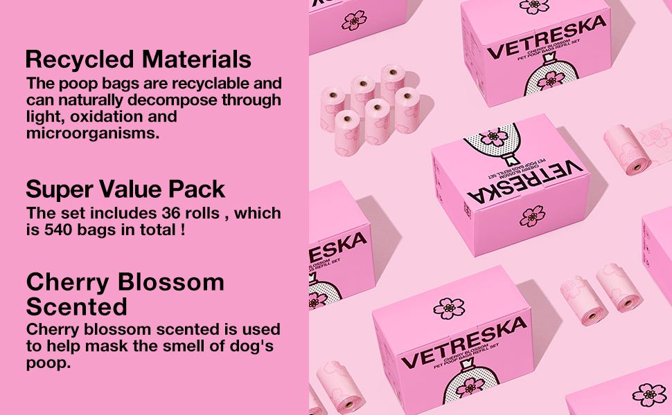 Amazon.com: VETRESKA Cherry Blossom Scented Dog Poop Bags, Leak Proof, Extra Thick and Large Dog ...