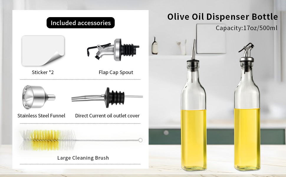 Boya Household - Paquete de 2 botellas dispensadoras de aceite de oliva de 17 onzas, dispensador ...