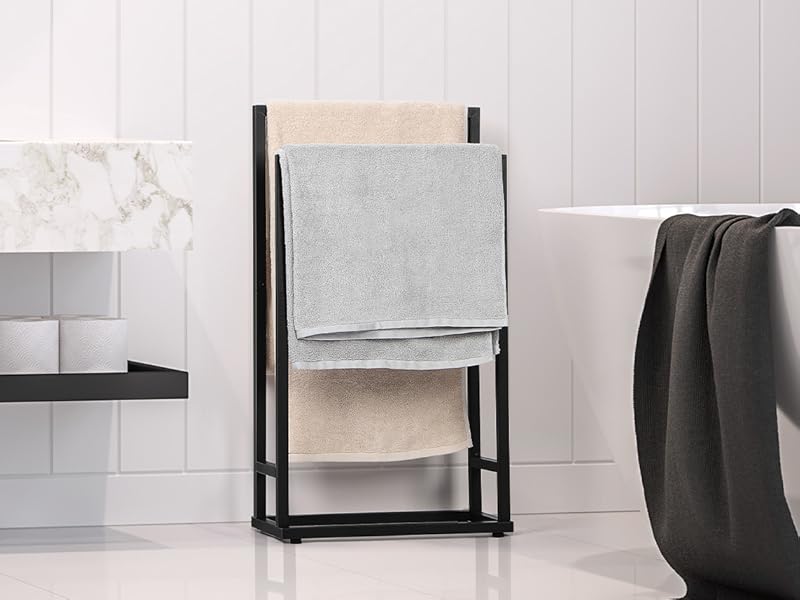 smusei Handtuchhalter stehend mit 2 Handtuchstangen 2-stöckiger Badetuchhalter ohne Bohren für ...