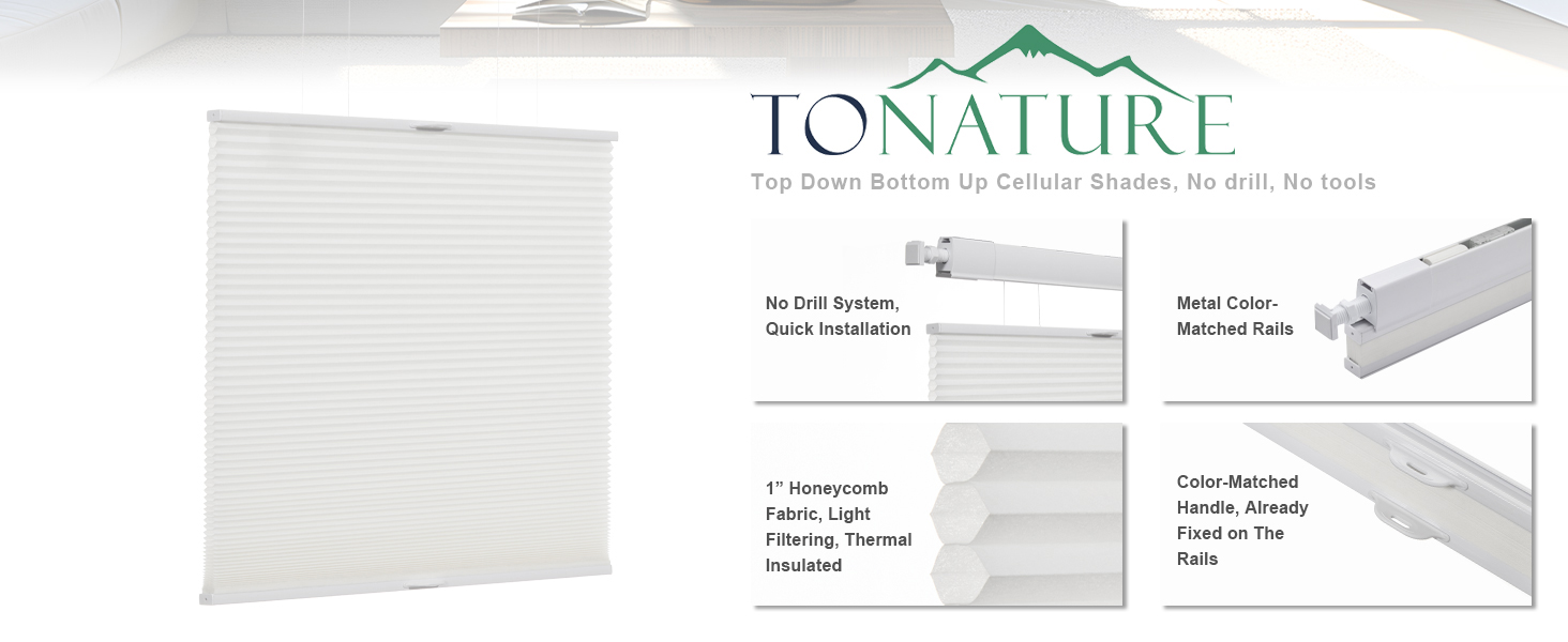 Amazon.com: Tonature No Tools No Drill Top Down Bottom Up Cellular Shades for Windows, 1" Light ...